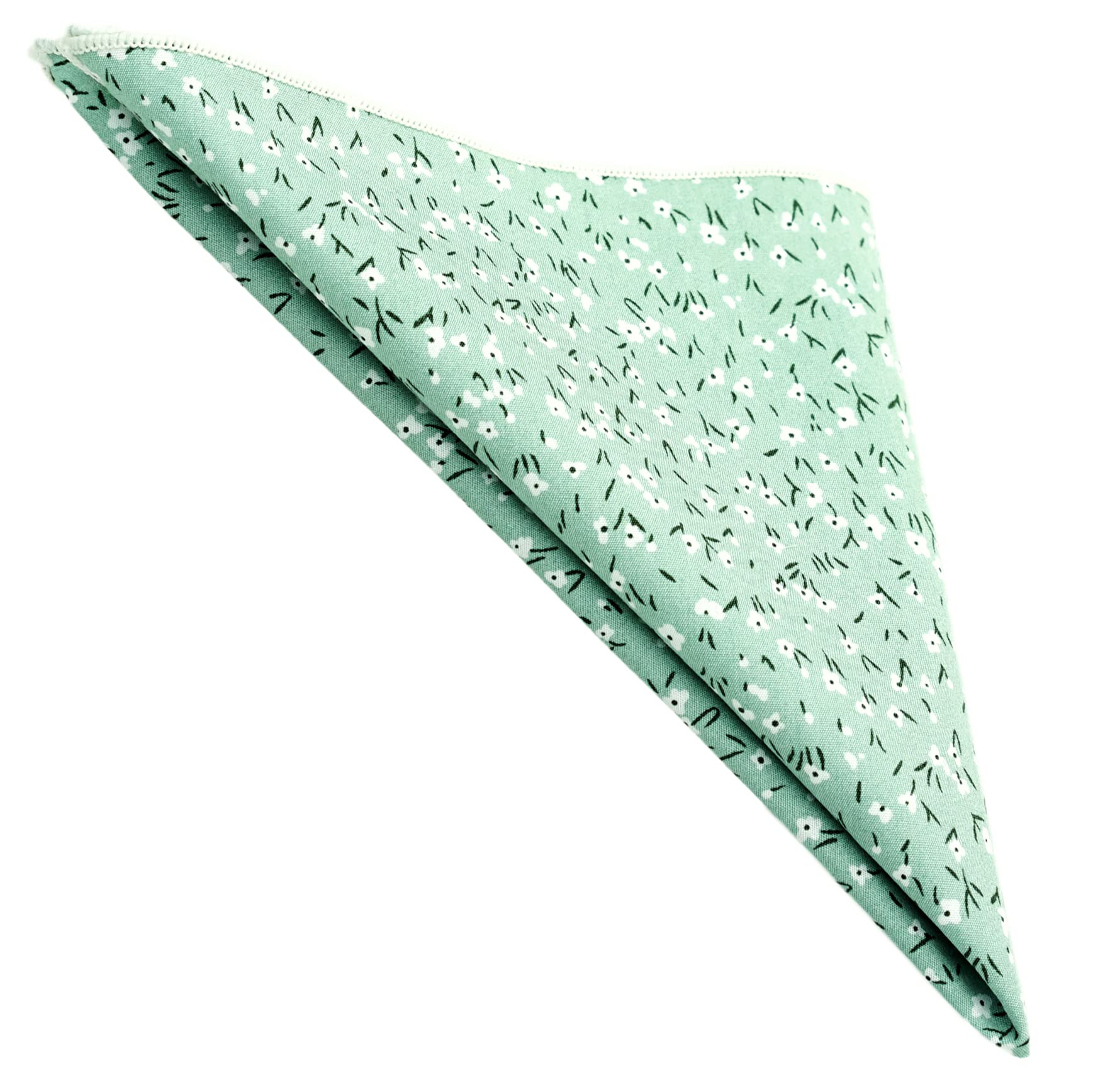 ZENXUS Mens Cotton Skinny Floral Light Sage Tie Combo Set with Pocket Square