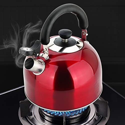 ZNZN Red Whistling Kettle Stainless Steel Kettle Large-Capacity Family Teapot with Ergonomic Handle Teapot (4L /135.2OZ) Multifunctional Water Kettle