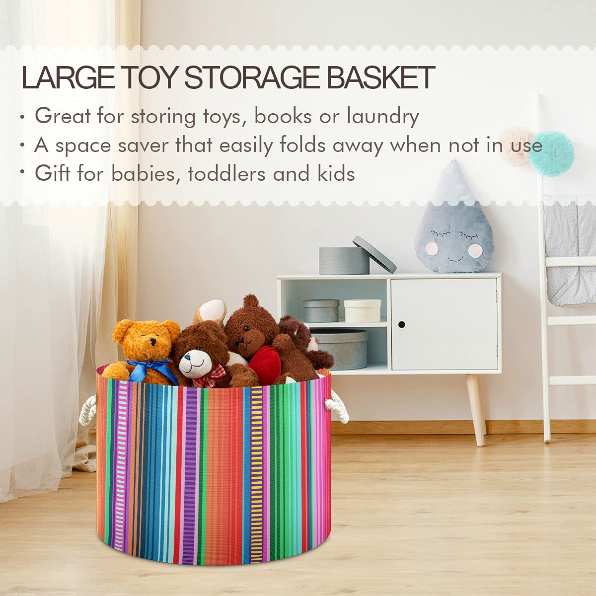 xigua Large Storage Basket Cotton Rope Basket Mexican Serape Blanket Stripes Baby Laundry Basket for Blankets Toys Storage Basket Laundry Hamper