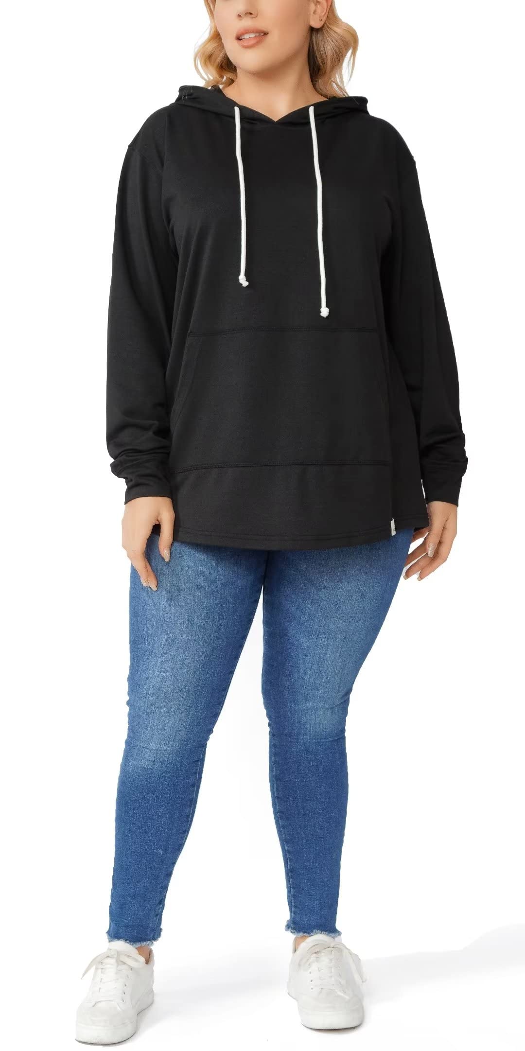 ZERDOCEAN Women's Plus Size Casual Sweatshirts Hoodies Long Sleeve Tunic Tops Pullover with Pockets Black 1X