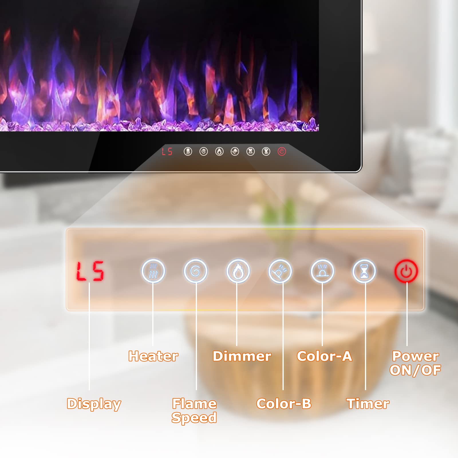 TAVATA 60" Recessed and Wall Mounted Electric Fireplace, Wall Fireplace Electric with Remote Control & Timer, Touch Screen, Adjustable Flame Color and Speed, 750w/1500w