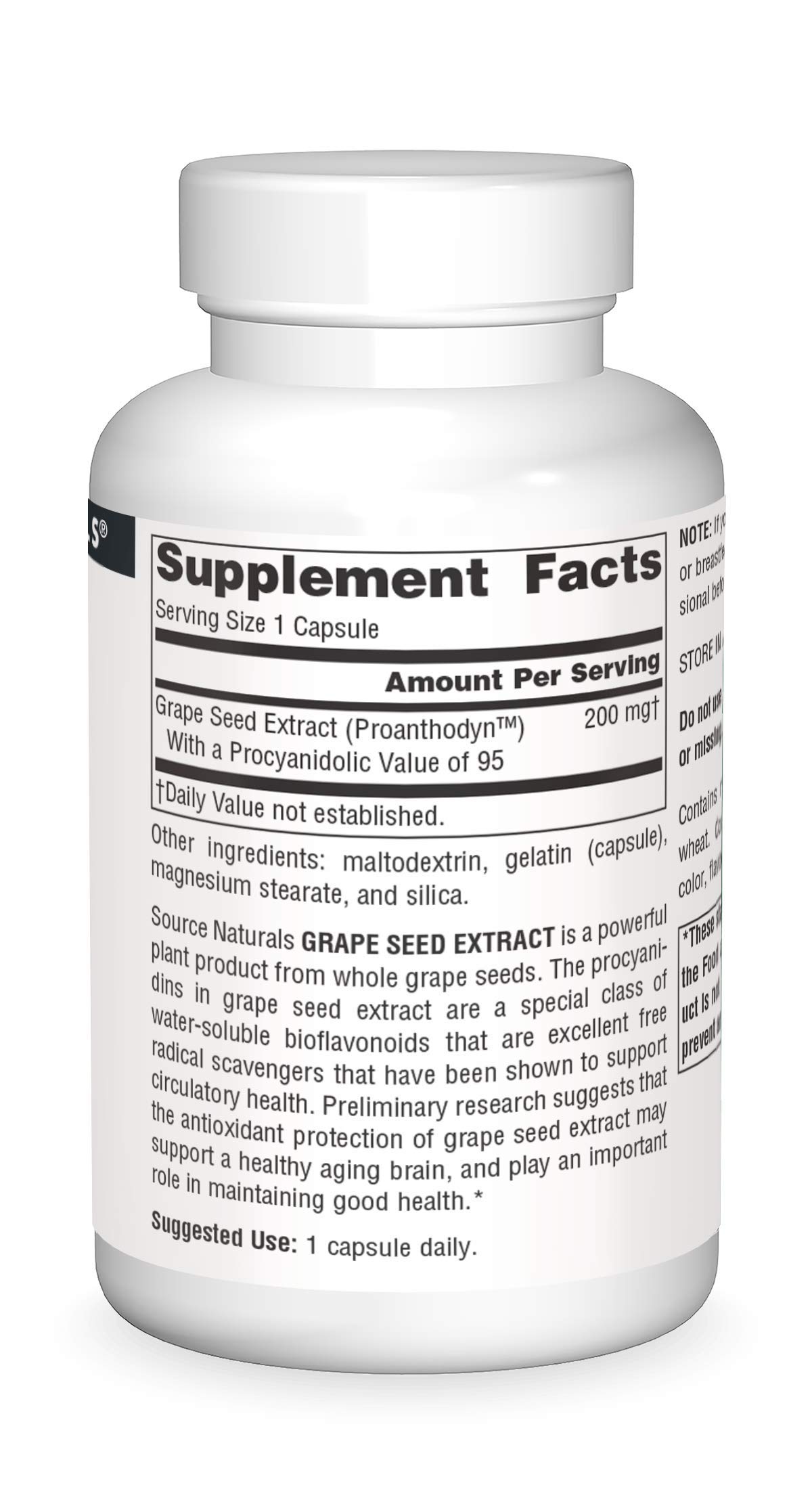 Source Naturals Proanthodyn Grape Seed Extract, Antioxidant Protection, Supports a Healthy Aging Brain*, 200 mg - 90 Capsules