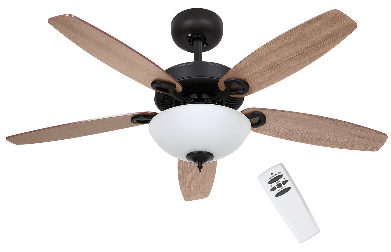 SOLTRONICS Ceiling Fan 52 inch with Light and Remote LED Ceiling Fan with Dimmable Bulb Reversible Walnut/Sand Oak Blade Indoor Use, Brushed Nickel
