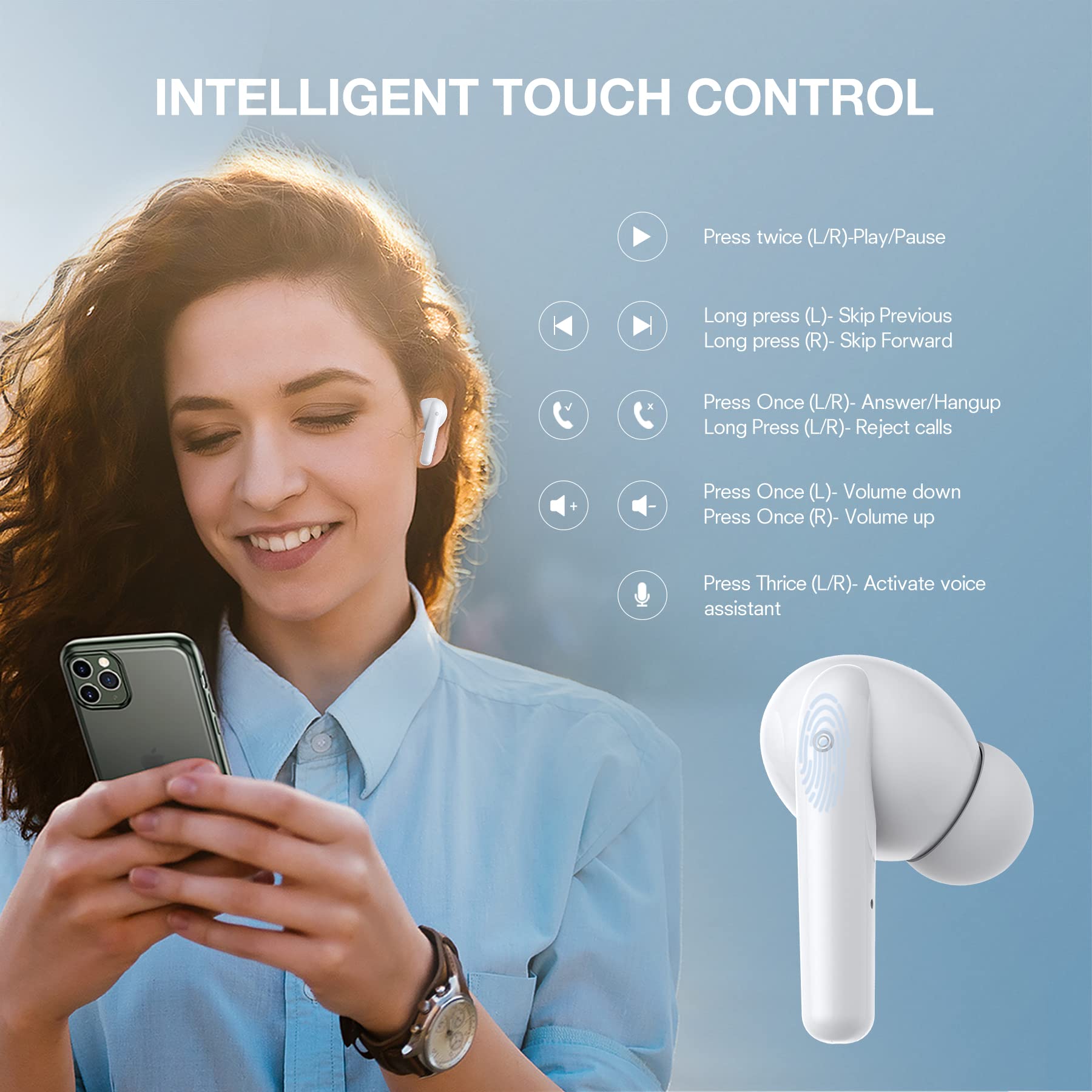 YW YUWISS Bluetooth 5.0 True Wireless Earbuds Touch Control with Charging Case Cordless in Ear Headphones IPX4 Waterproof with Noise Cancelling Mic for Apple iPhone Android Samsung (White)