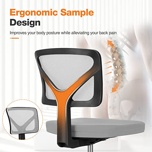 Sweetcrispy Office Computer Desk Chair, Ergonomic Low-Back Mesh Rolling Work Swivel Chairs with Wheels, Armless Comfortable Seat Lumbar Support for Home,Bedroom,Study,Student,Adults, Grey