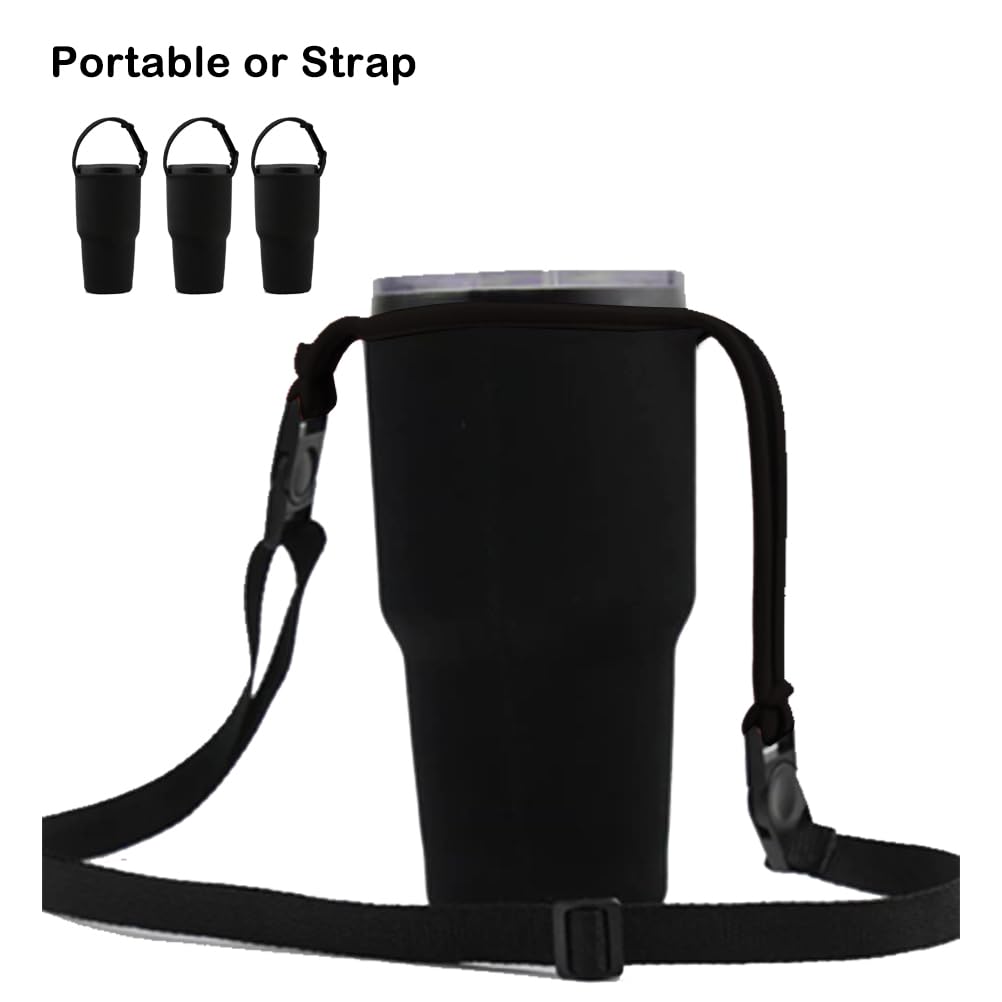 Tumbler 30oz Carrier Holder Pouch with Shoulder Strap, for Rtic, Atlin, Ozark Trail,YETI Rambler Insulated Tumbler Coffee Cup by Hoomtry(3Pack) (Black)