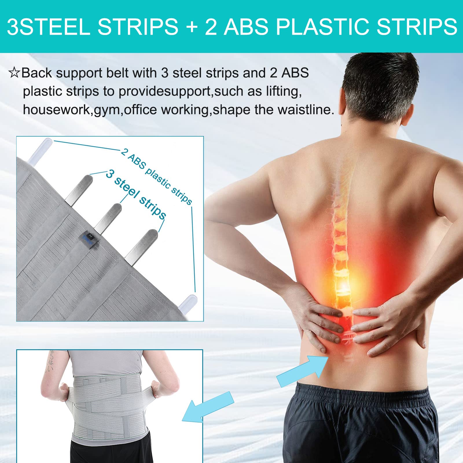 TANDCF Back Support,Entire Back Brace, Lumbar Support Belt for Women & Men, Adjustable Waist Trainer Belt for entire Back Pain Relief, Keeps Your Spine Straight and Safe(XL)