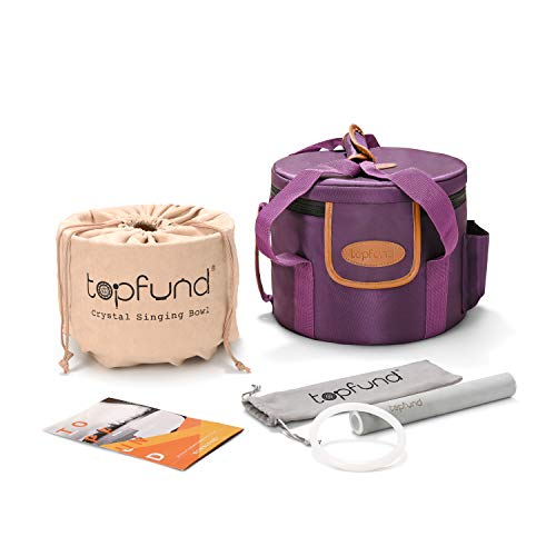 TOPFUND G Note Crystal Singing Bowl Throat Chakra 8 inch with Heavy Duty Carrying Case and Suede Mallet