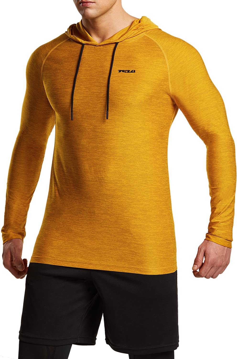 TSLA Men's Long Sleeve Pullover, Dry Fit Running Workout Shirts, Athletic Fitness & Gym Shirt, Hoodie Pullover Navy/Red/Yellow, X-Large