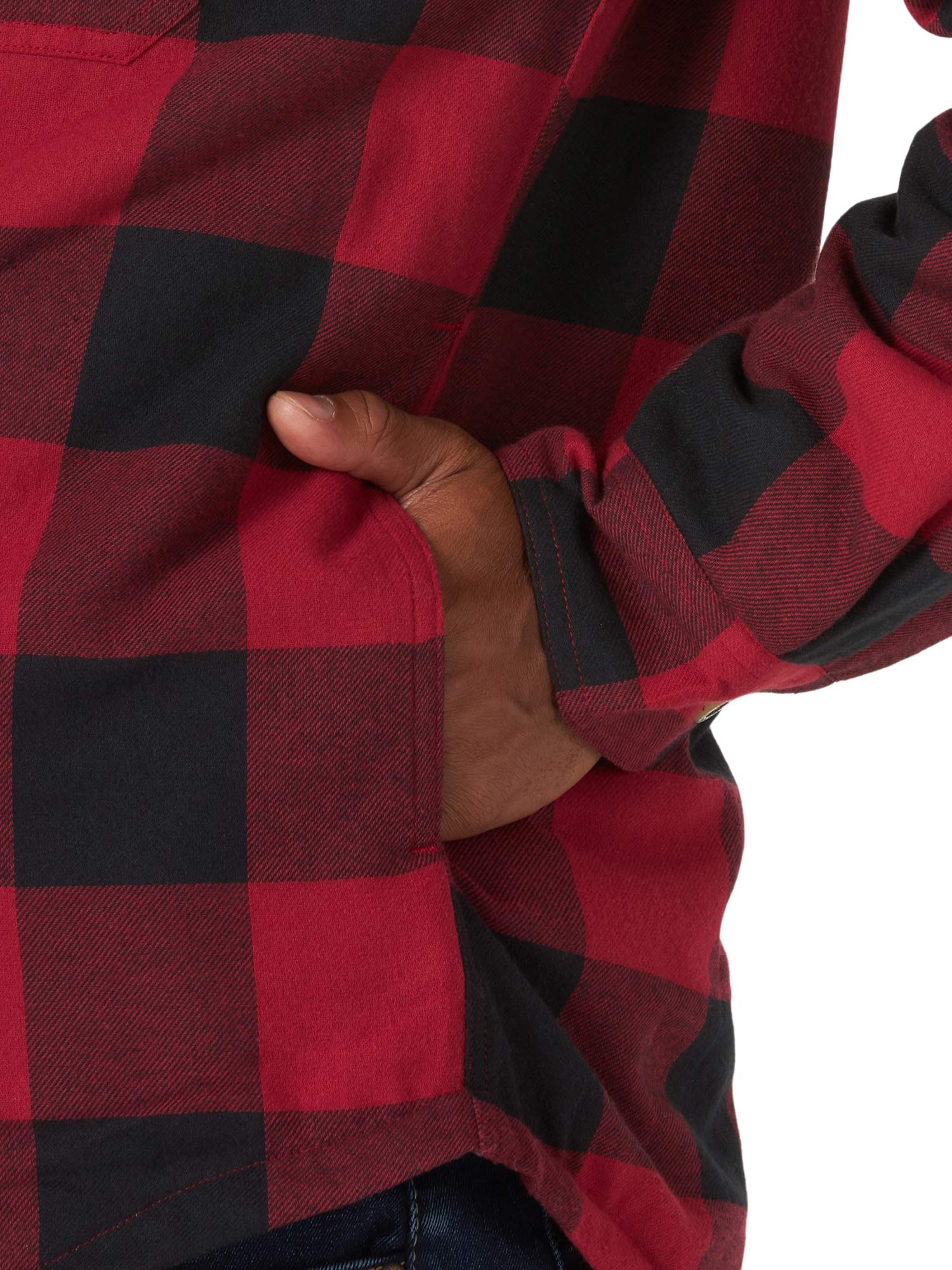 Wrangler Authentics Men's Long Sleeve Sherpa Lined Shirt Jacket, Red Buffalo, X-Large