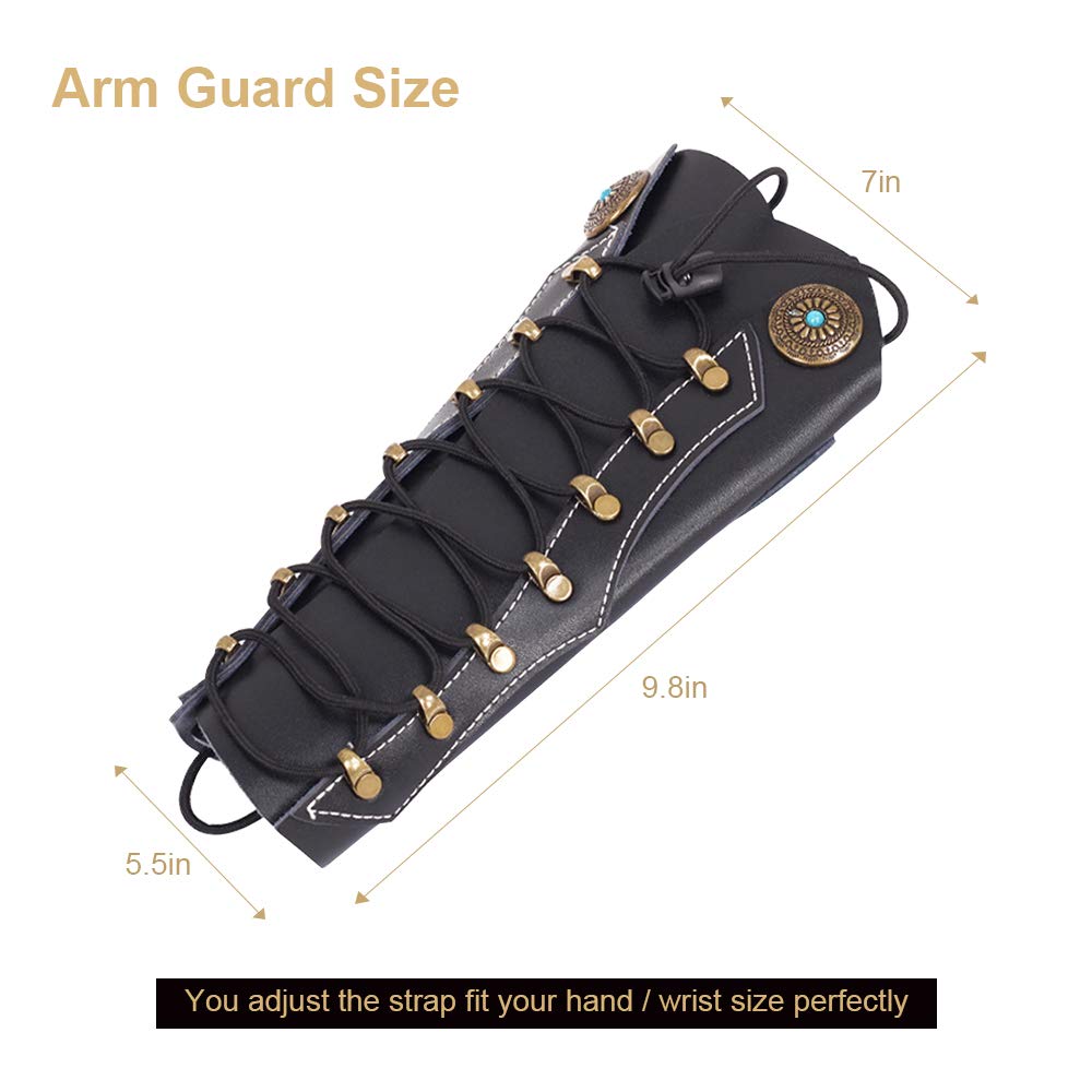 Tophunter Archery Armguard,Handmade Leather Forearm Protector Bracers,Adjustable Arm Guard Protective Gloves for Left Hand with Laces Wristband,Bow Gear Accessories for Hunting Recurve Traditional Bow