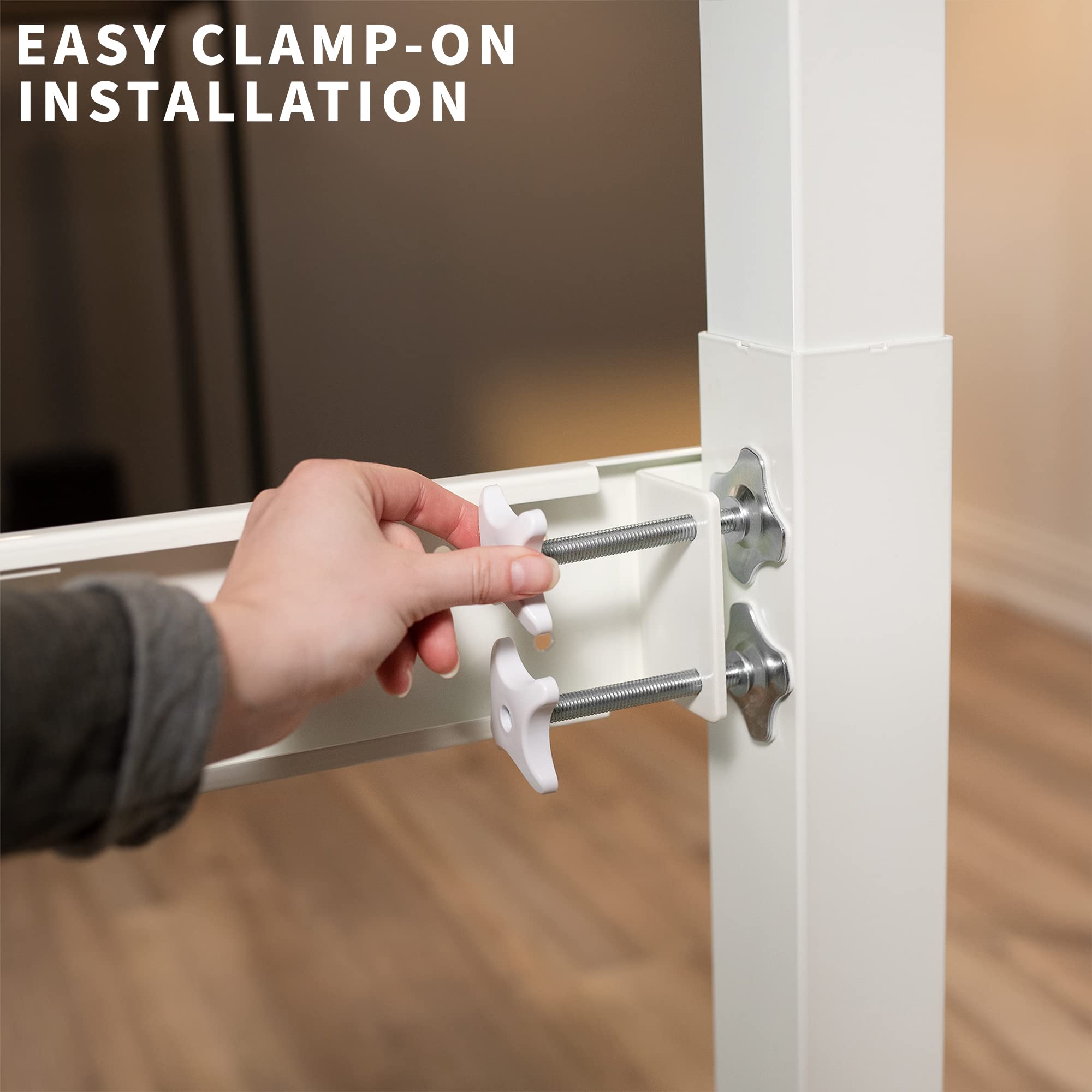 VIVO Universal Steel Clamp-on Desk Stabilizer Bar, 36 to 61.6 inch Bracket Support System for Sit to Stand Desk Frames, White, DESK-STB01W