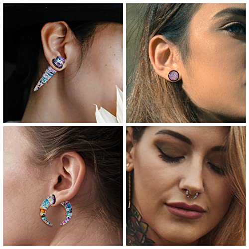 YOFANST 14G-00G 54pcs Acrylic Ear Gauges Stretching Kit Crescent Shaped/Spiral Taper Plug Set (Rainbow Glitter)