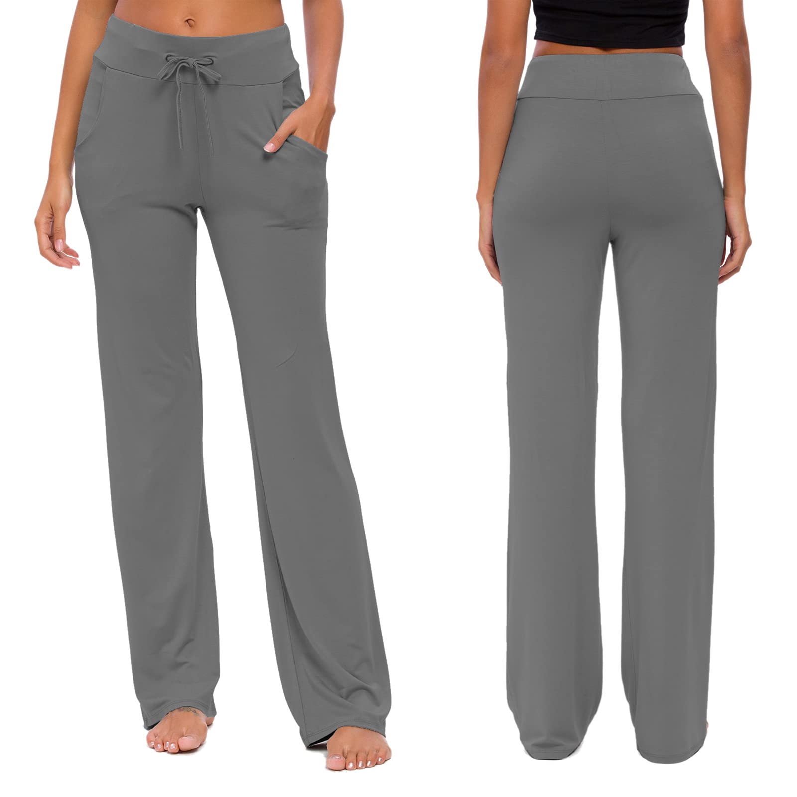 Women's Yoga Pants with Pockets High Waisted Tummy Control Soft Sport Lounge Running Tights (M, Dark Grey)