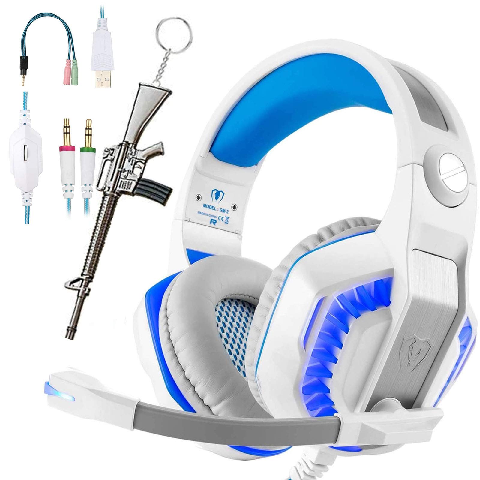 SVYHUOK White Gaming Headset for PC PS4 with Mic. Over-Ear Headphones for Laptop Games with Noise Cancelling Stereo 53mm Driver Memory Earmuffs Volume Control Gift for Kids
