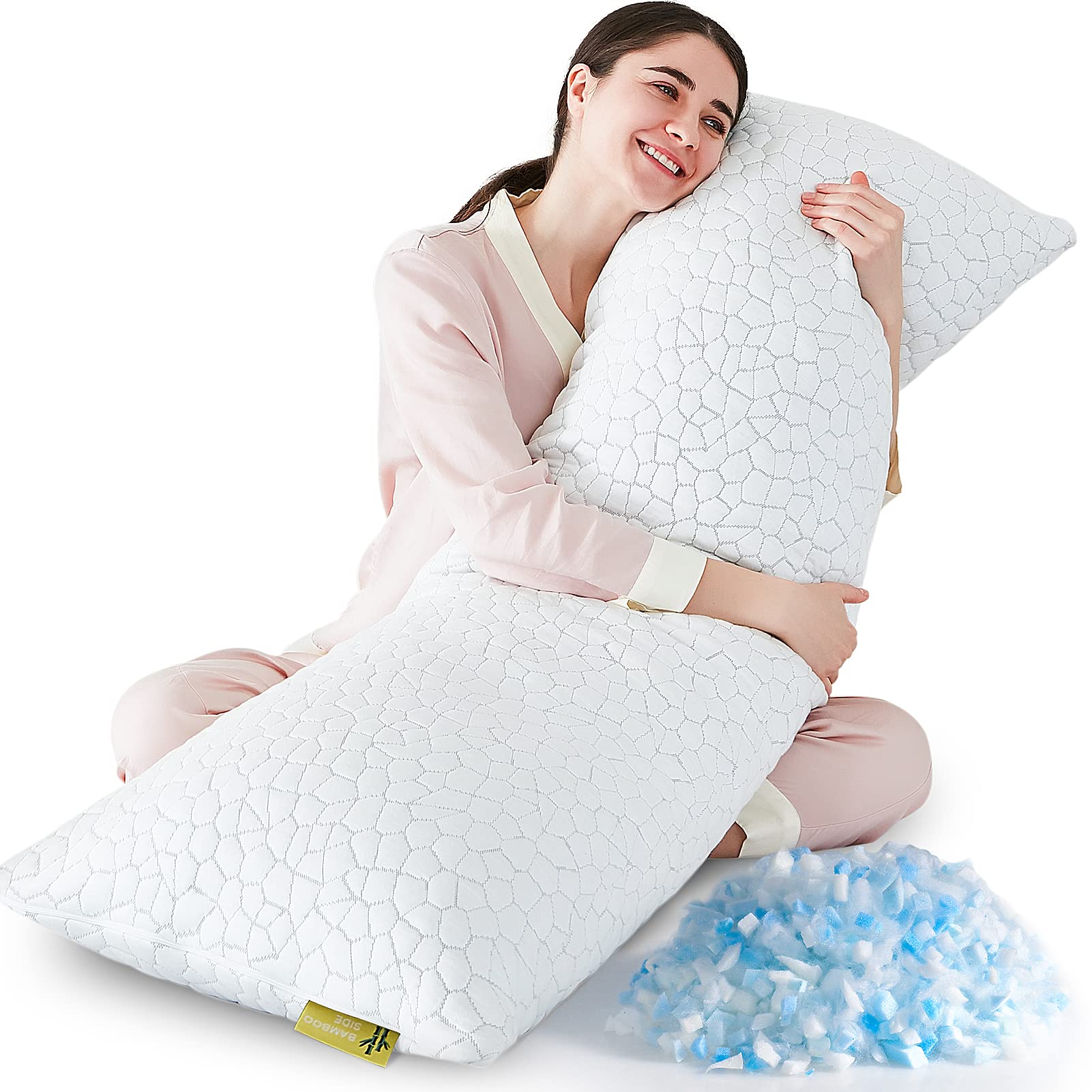 Tuozaiira Body Pillow for Adults, Adjustable Long Bed Pillow for Sleeping, Shredded Memory Foam Hug Pillow with Removable Cover for Side Back Sleeper and Pregnant Women, 54x20 Inches