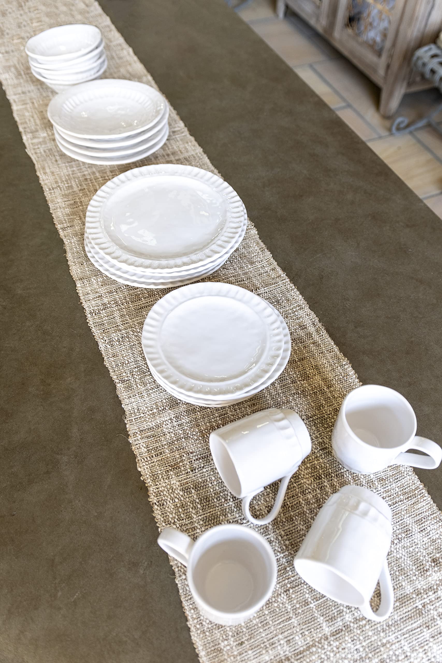Vietri Pietra Serena 4-Pc Place Setting w/Cereal/Pasta Bowls & Salad/Dinner Plates, Stoneware