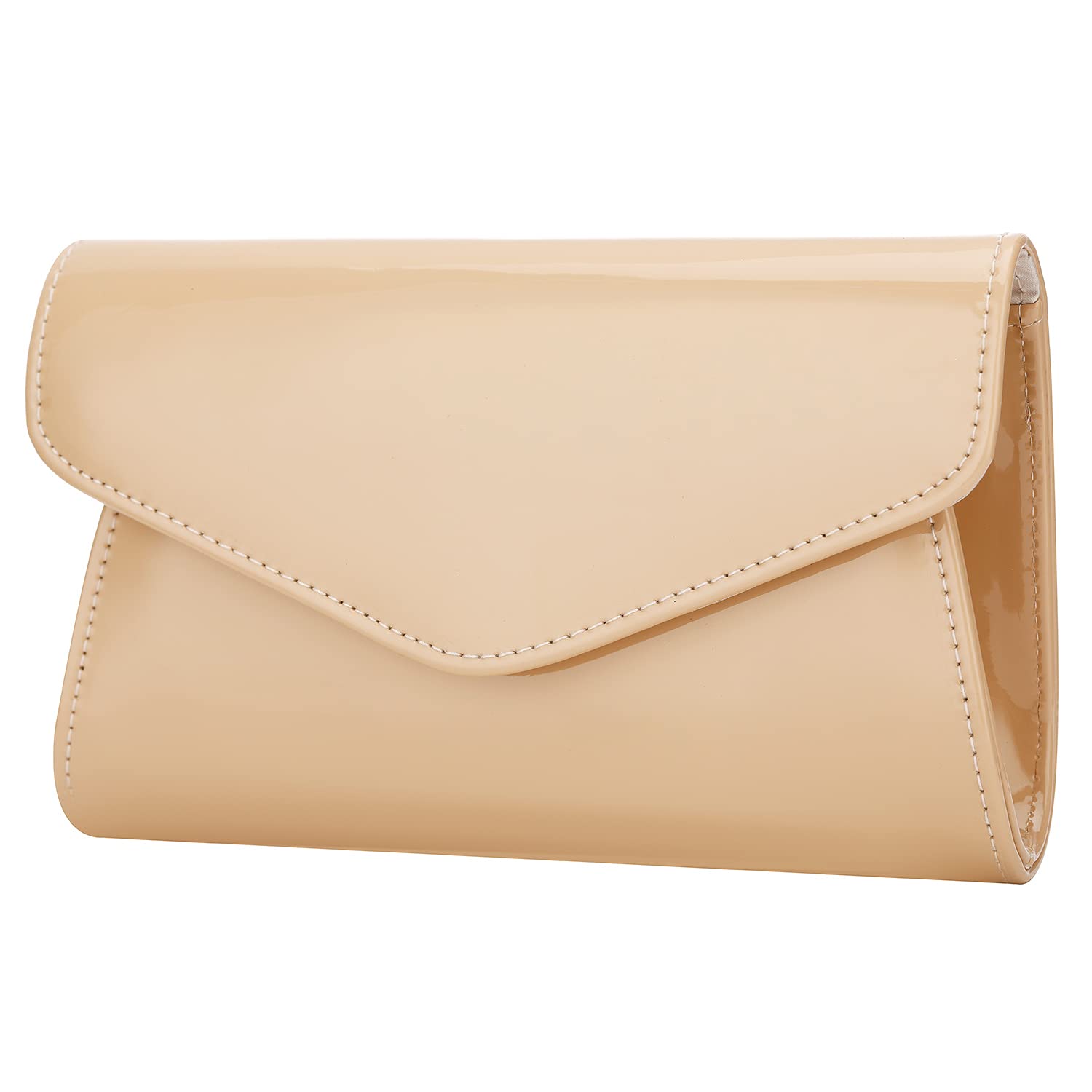 ZIUMUDY Patent Leather Evening Bags Envelope Clutches Shoulder Chain Bag Wallet Purse Handbag (Nude)