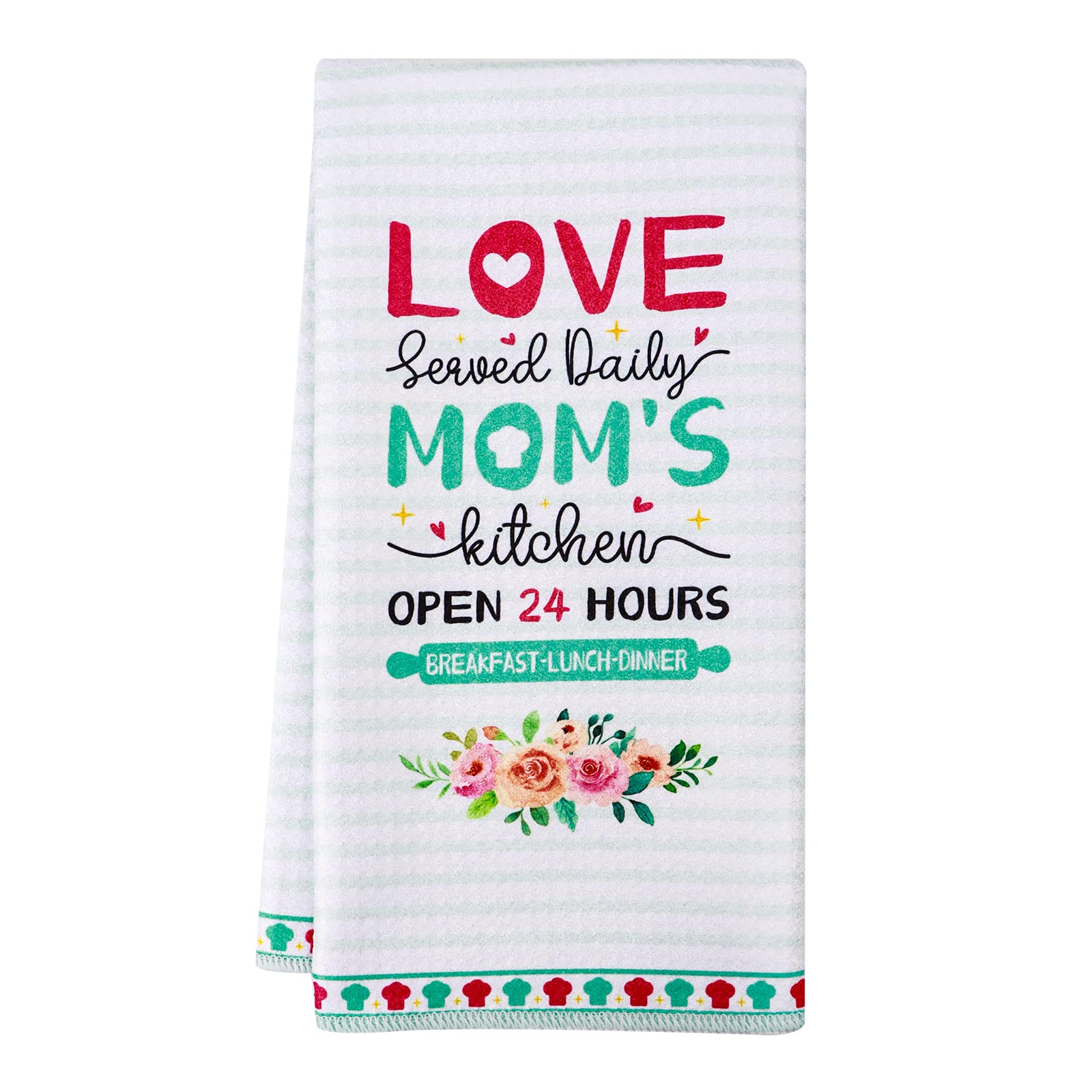WaaHome Mom Kitchen Towel, Mothers Day Mom Gifts from Daughter Son, Funny Mom Dish Towel Dishcloth Hand Towels for Mom's Kitchen, Mothers Day Birthday Gifts for Mom from Daughter Son Kids