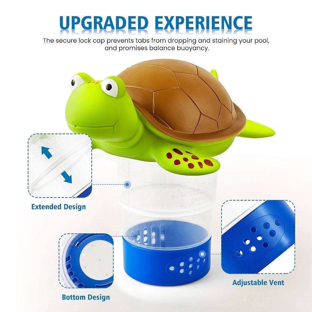 Turtle Floating Pool Chlorine Dispenser 2 in 1 kit, Collapsible Chlorine Floater, Anti-Corrosion Fits 3" Chlorine Tablets, Release Adjustable for Swimming Pool,Hot Tub SPA（2 Pack