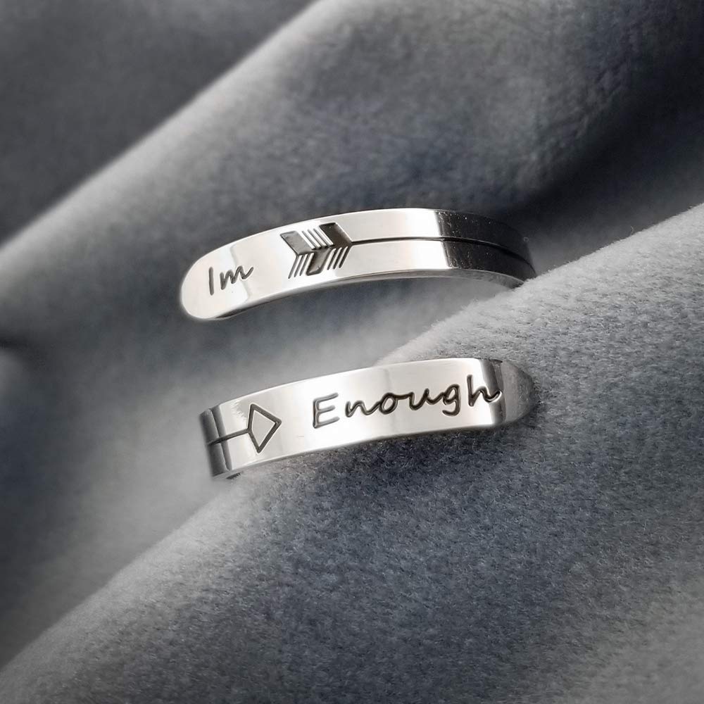 Vrycot Im Enough Themb Ring Adjustable Stainless Steel Silver Inspirational Opening Cute Stacking Hiphop Band…