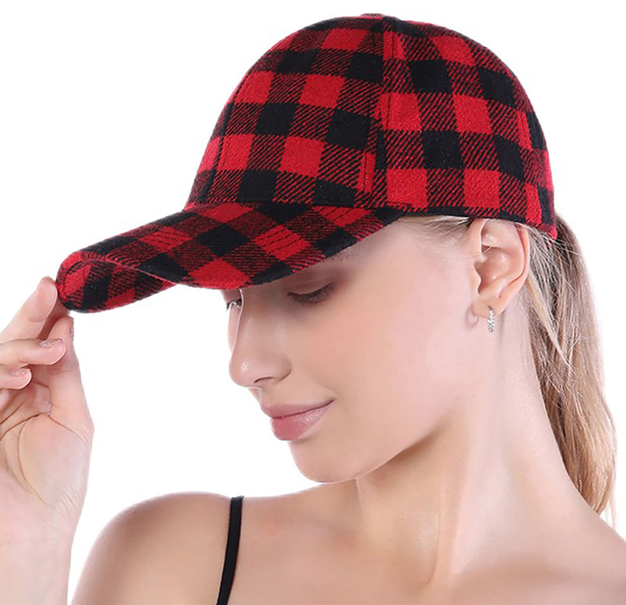 Womens Buffalo-Check Ball-Cap Red-Black-Plaid Baseball-Hat (Red/Balck Plaid, Medium)