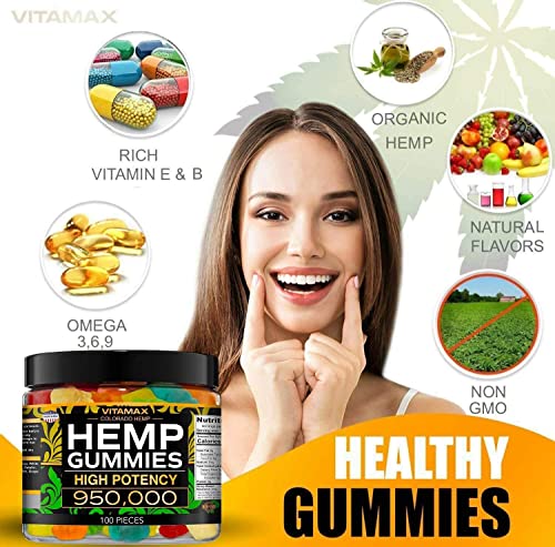 Vitamax Hemp Gummies – High Potency 950,000 – Natural Tasty Fruit Flavors - 100% Made in USA - 100ct