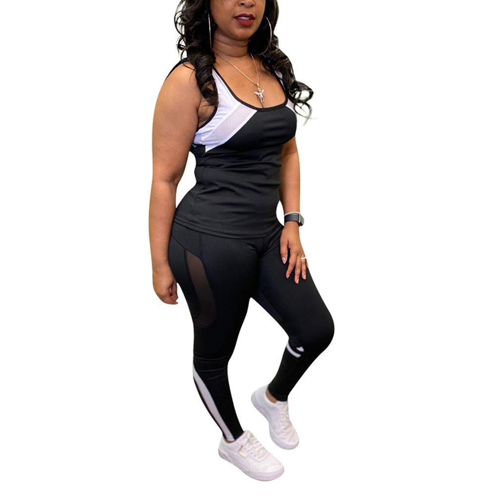 Women's Workout Sets Seamless Slim Fit 2 Piece Outfit Yoga Gym Clothes Set Sportwear Black M