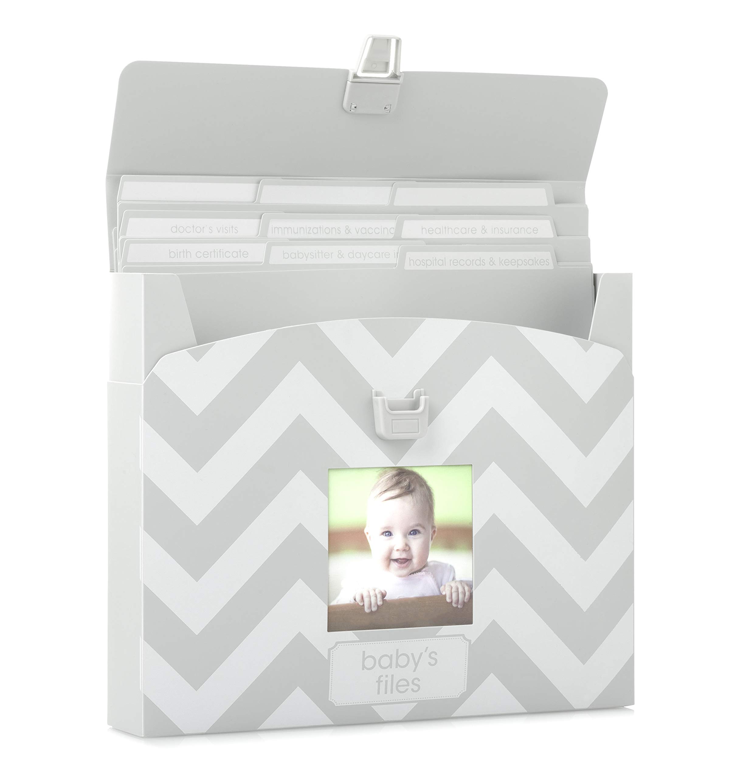 Tiny Ideas Baby File Keeper Organizer, Gray Chevron, Newborn Baby Document Organizer, Durable File Folder