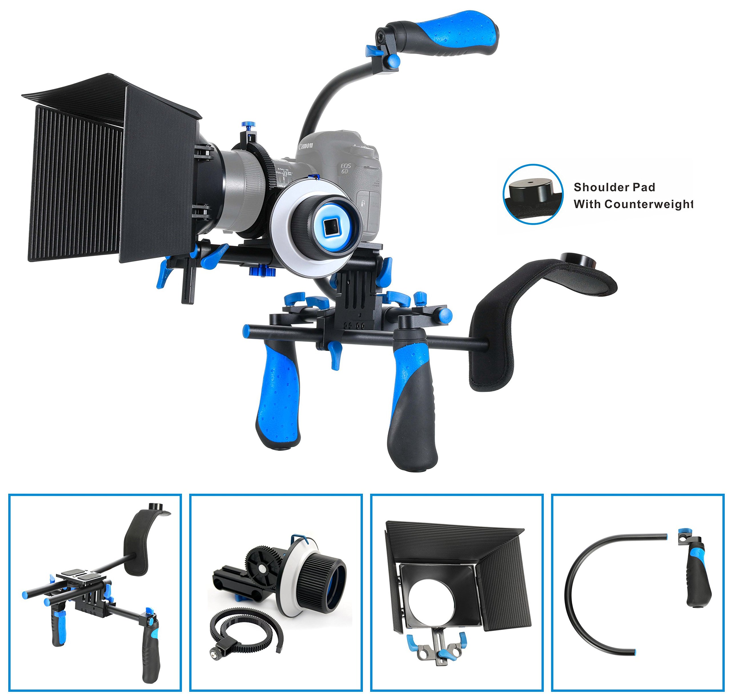 SunSmart DSLR Rig video camera Shoulder Mount Kit including DSLR Rig shoulder support and Matte Box for All DSLR Video Cameras and DV Camcorders