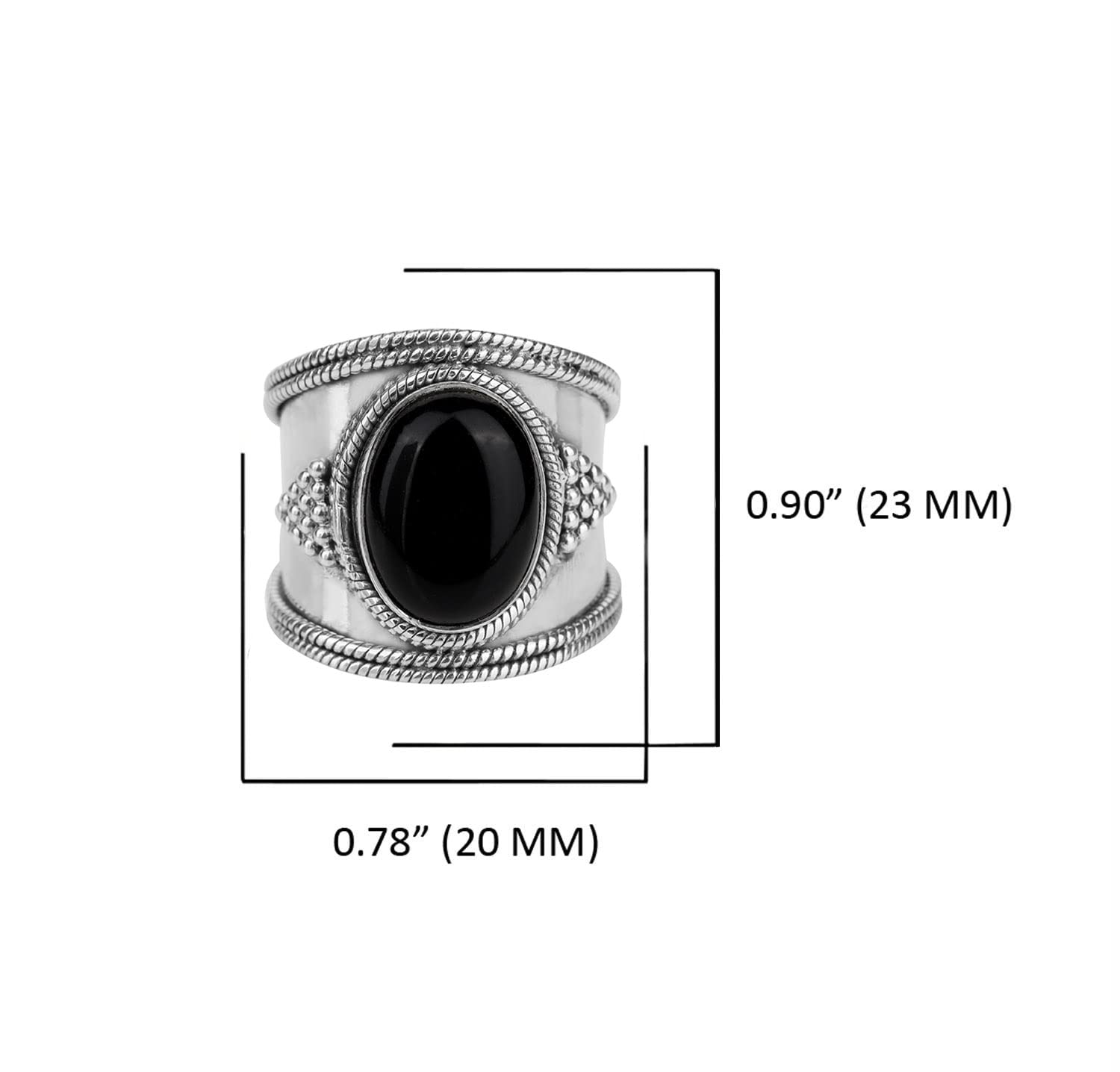 YoTreasure 12x16MM Black Onyx .925 Sterling Silver Wide Band Boho Ring