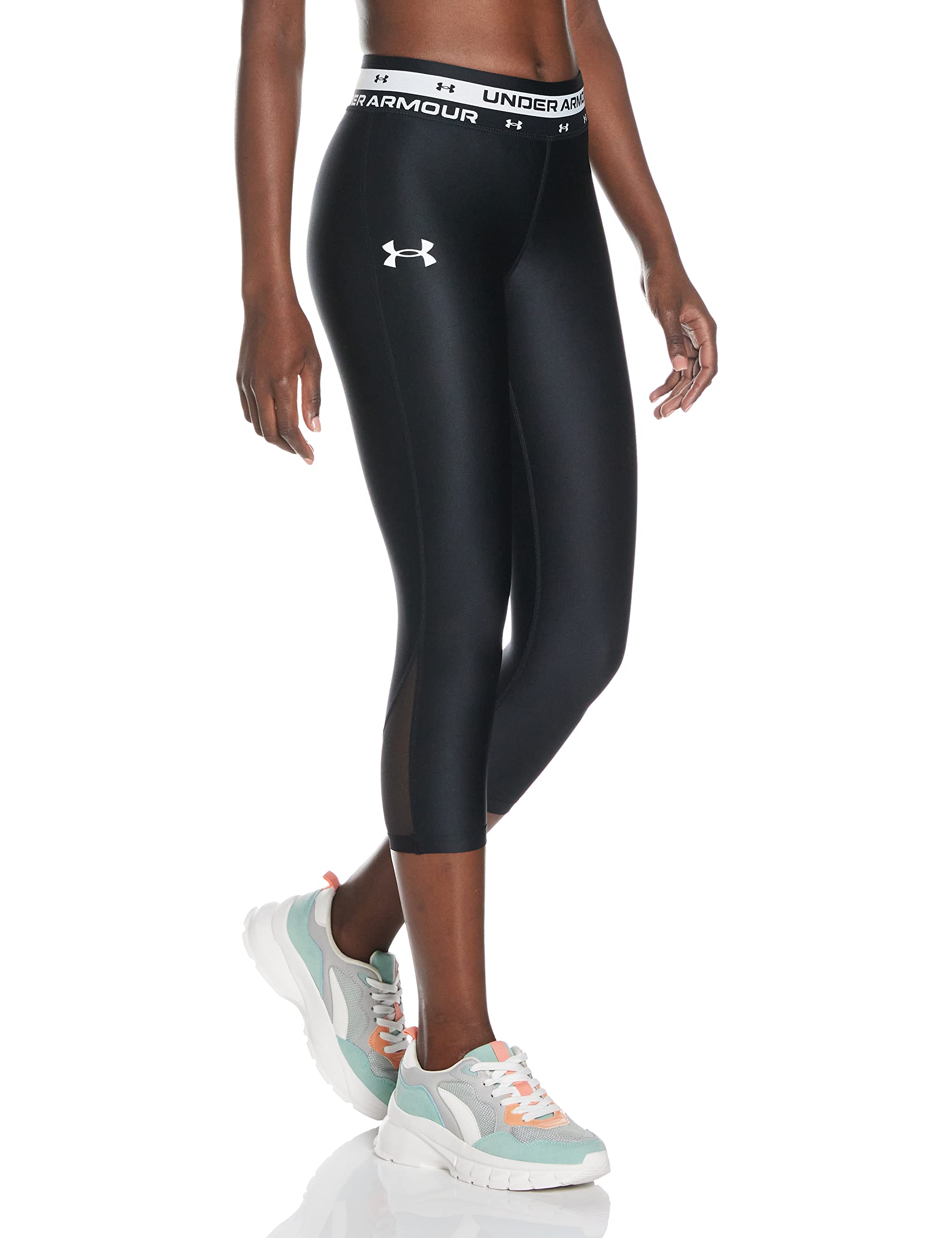 Under Armour Girls' HeatGear Armour Crop , Black (001)/White , Youth Medium