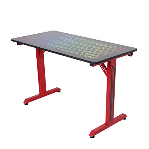 X Rocker Hex PC Modern Gaming Desk, with Headset Hook and Cup Holder, Textured Carbon Fiber, 721601, 47.24" x 23.62" x 29.13", Black and Red