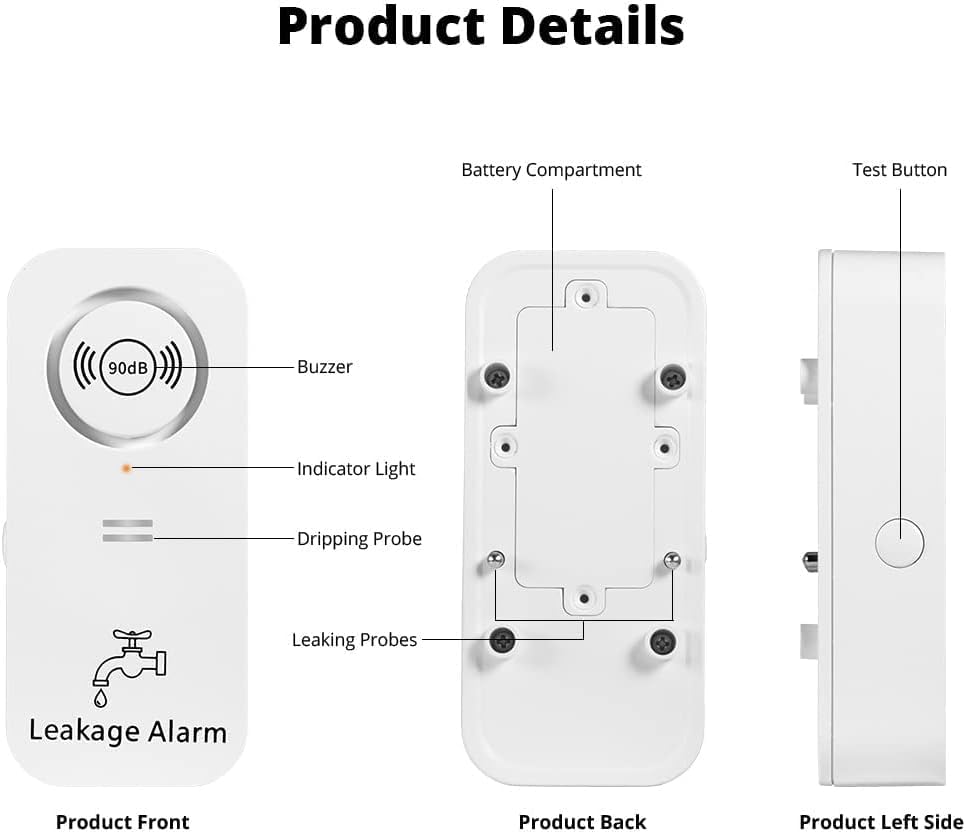 WiFi Water Leak Detector, Water Leak Detector 90dB with App Alerts, Wireless House Alarms System Kits: Alarm Siren,Doorbell Button, 2 Water Sensor Alarms,Remote Control, Wireless Detector for Home