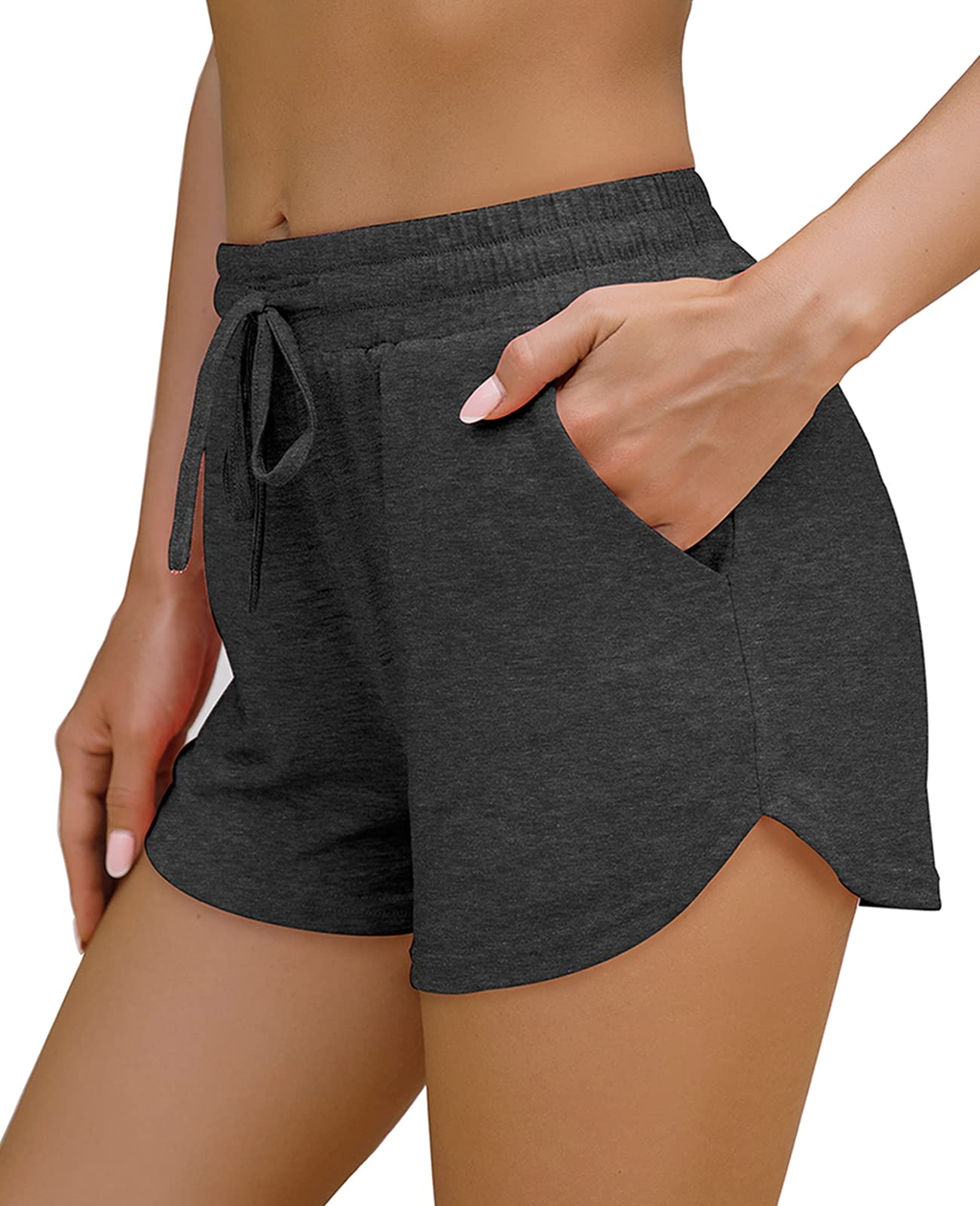 Womens Shorts Running Workout Shorts for Women Dolphin Shorts with Drawstring Dark Gray L