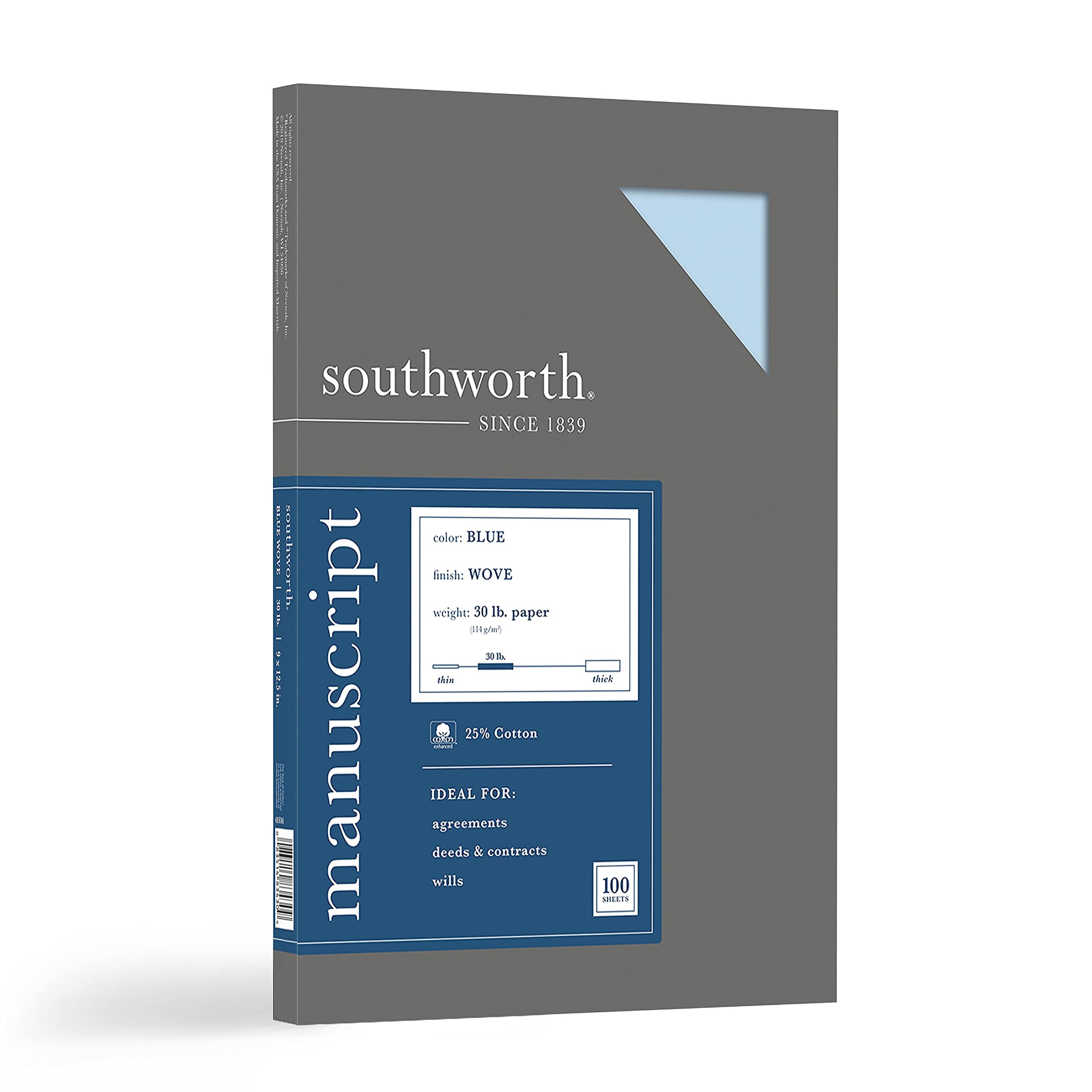 Southworth 41SM 25% Cotton Manuscript Covers Blue 30 lbs. Wove 9 x 12-1/2 100/Box