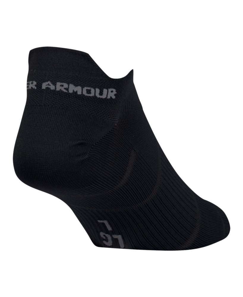 Under Armour Run Double Tab No Show Socks, Black/Graphite, Size 10-13/Large