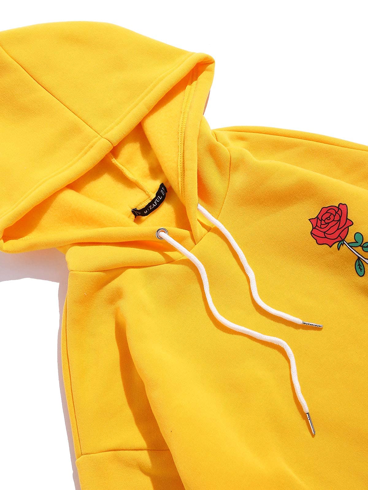 ZAFUL Men's Fleece Hoodie Unisex Rose Letter Print Hooded Pullover Kangaroo Pocket Sweatshirt Yellow XL