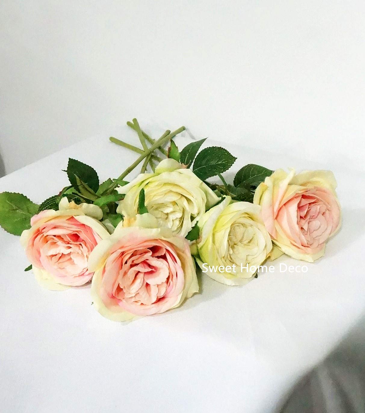 Sweet Home Deco, 15''Silk English Rose, Artificial Garden Rose, Single Rose, Spring Rose, Realistic Rose, Wedding/Home/Party Decoration Rose (Pink x 3 Stems)
