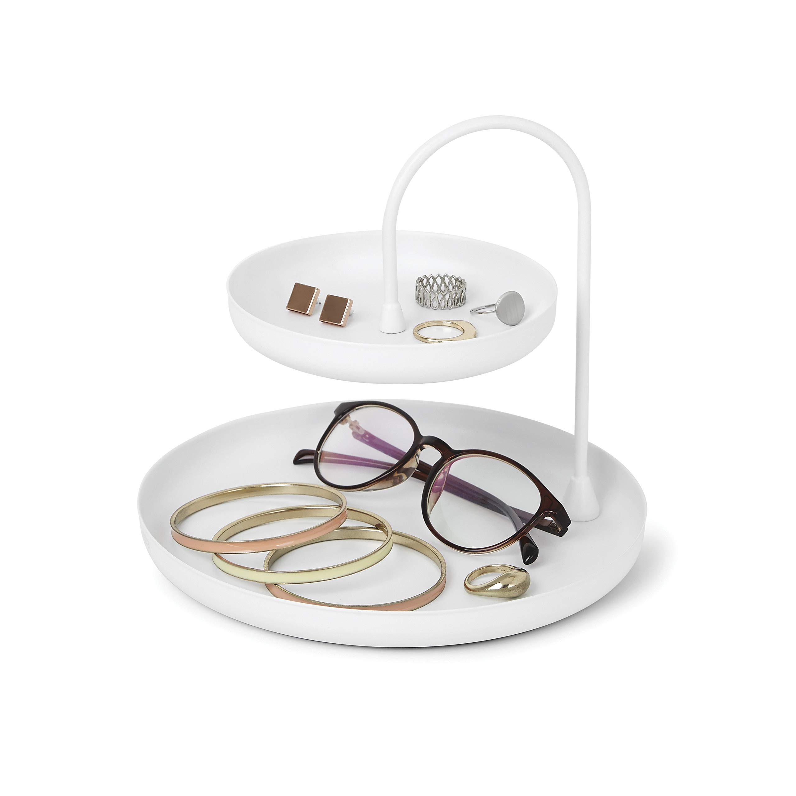 Umbra Poise Large, Double, Attractive Storage You Can Leave Out, Two-Tiered Jewelry Tray, Accessory Holder, White