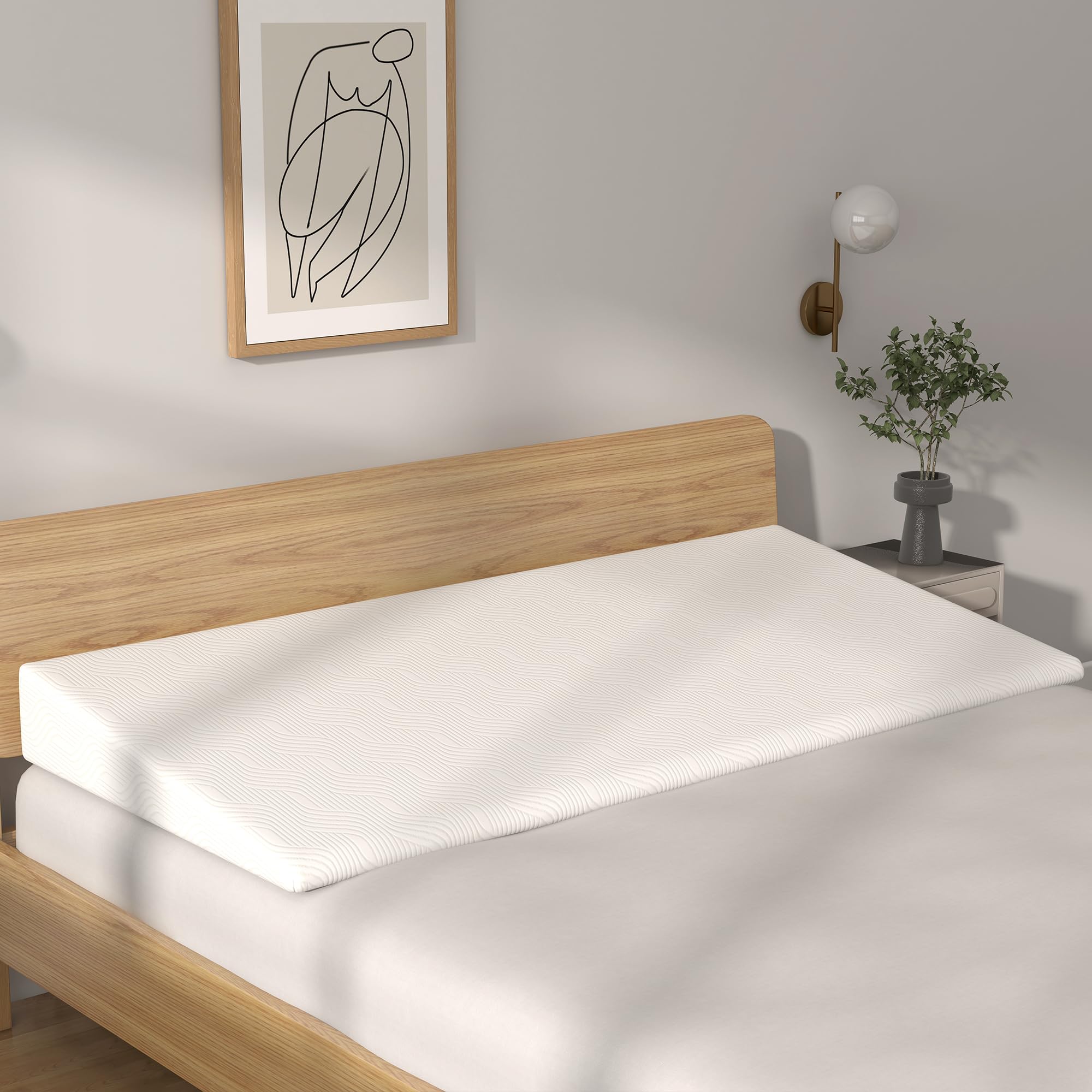 TOLEAD Bed Inclined Wedge Pillow, 7.5 Inch Bed Incline Mattress Topper, Wedge Mattress Elevator for Acid Reflux, Post Surgery, Anti-snoring, Queen, White