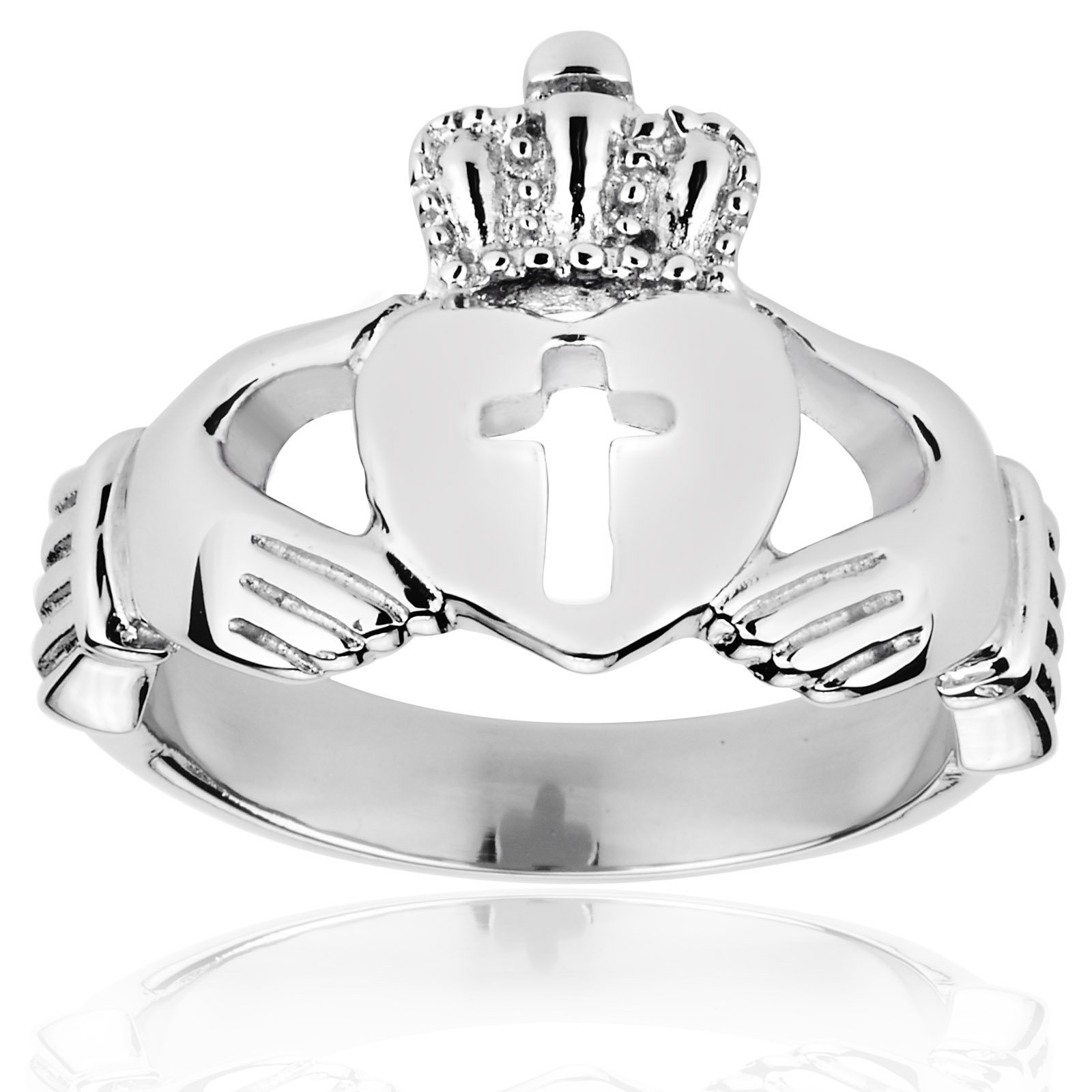 West Coast Jewelry | ELYA Stainless Steel Claddagh Cut-Out Cross Ring - Size 8
