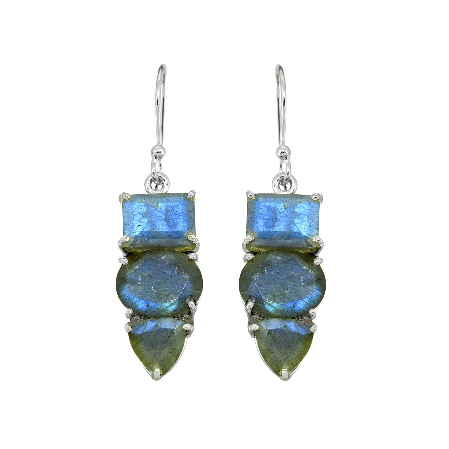 YoTreasure Labradorite Earrings Solid 925 Sterling Silver Blue Fire Gemstone Jewelry for Women