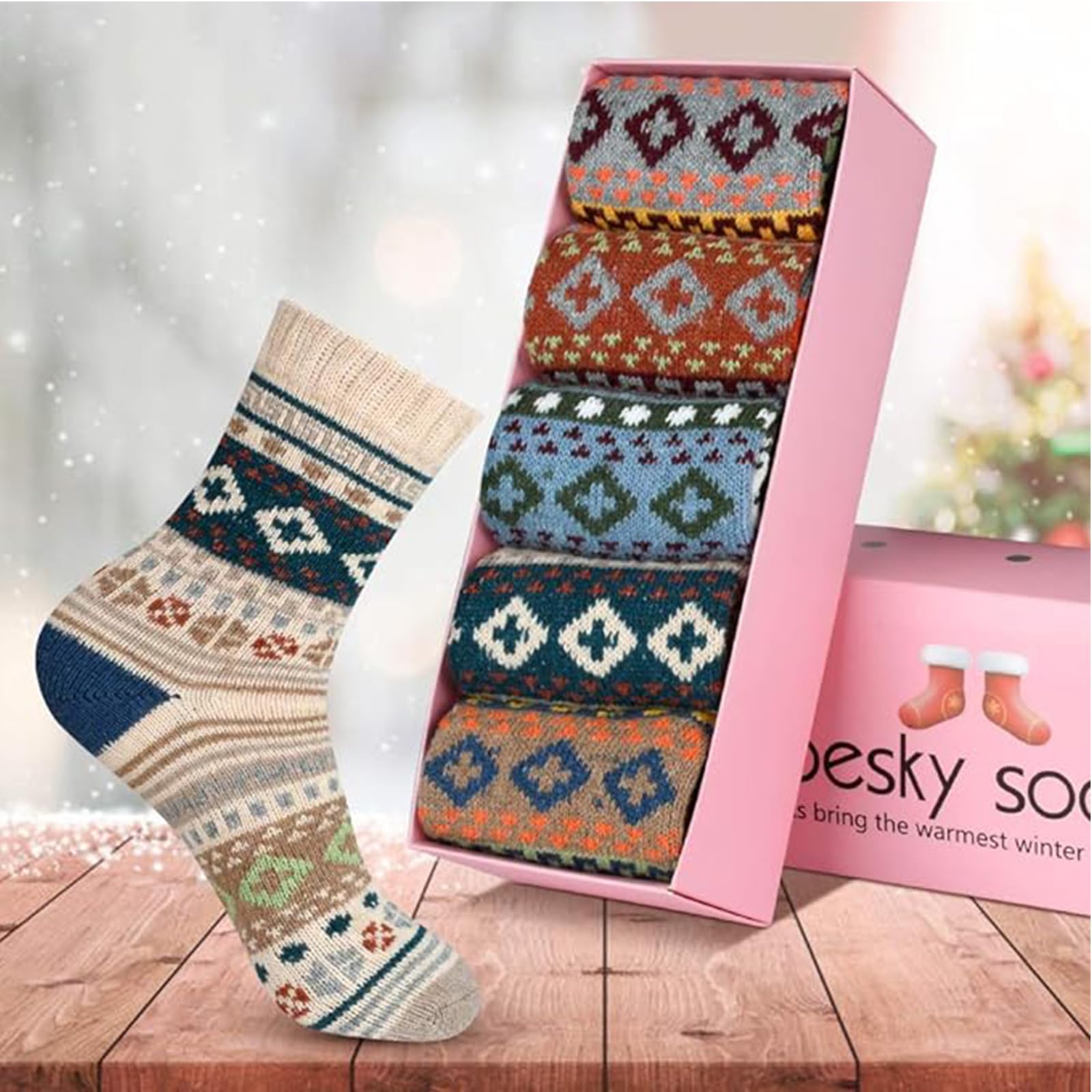 Womens Socks Winter Wool Socks Cozy Knit Warm Winter Socks for mountain climbing, Skiing and Christmas Gifts