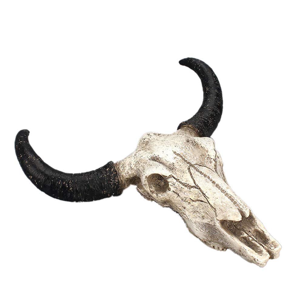 Tvoip 1Pcs Resin Wall Hanging Horn Skulls Steer Bull Head Sculpture Long Horn Cow Skull Wall Hanging Mounted Longhorn Steer Resin Wall Deco (NO.1)
