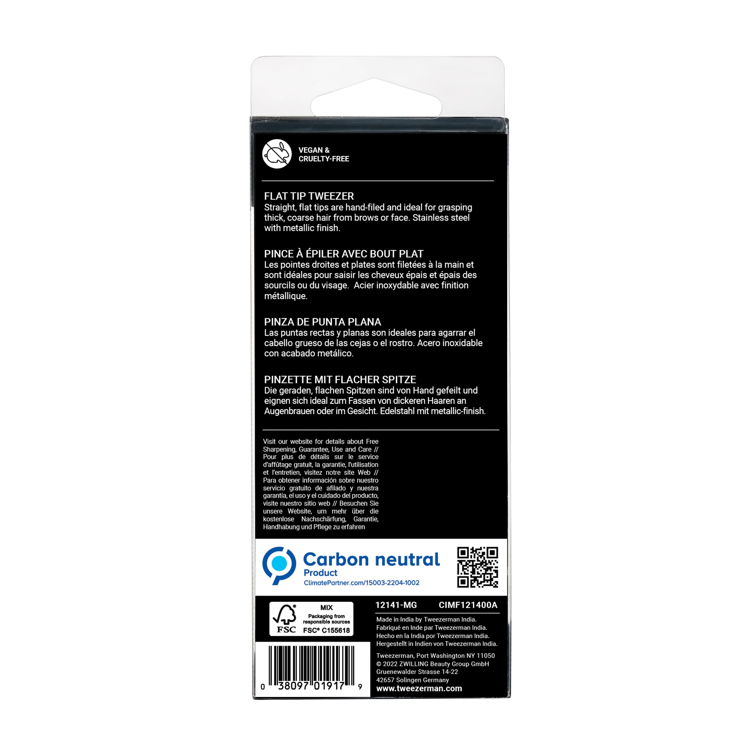 Tweezerman G.E.A.R. Flat Tip Tweezer for Women and Men