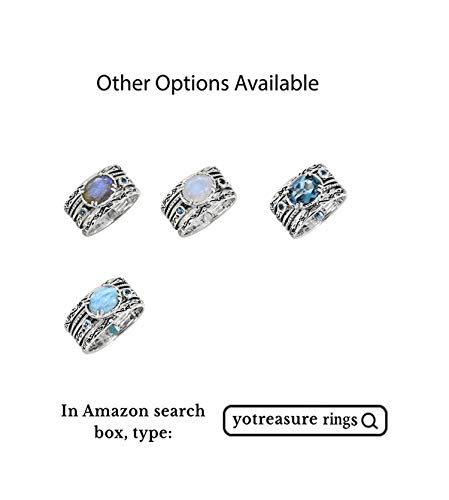 YoTreasure Moonstone London Blue Topaz 925 Sterling Silver Antique Three Stone Ring