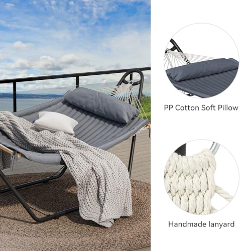 YITAHOME Hammock with Stand Included Hammock Heavy Duty Hammocks Waterproof Portable Hammock with Pillow Storage Bags 450lbs for Outdoors,Backyard, Gray Upgraded