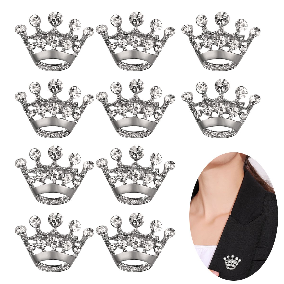 Tinksky 12pcs Fashion Diamante Wedding Party Pageant Tiara Crown Corsage Brooch Pin for Wedding Valentine's Day Gift DIY (Silver)