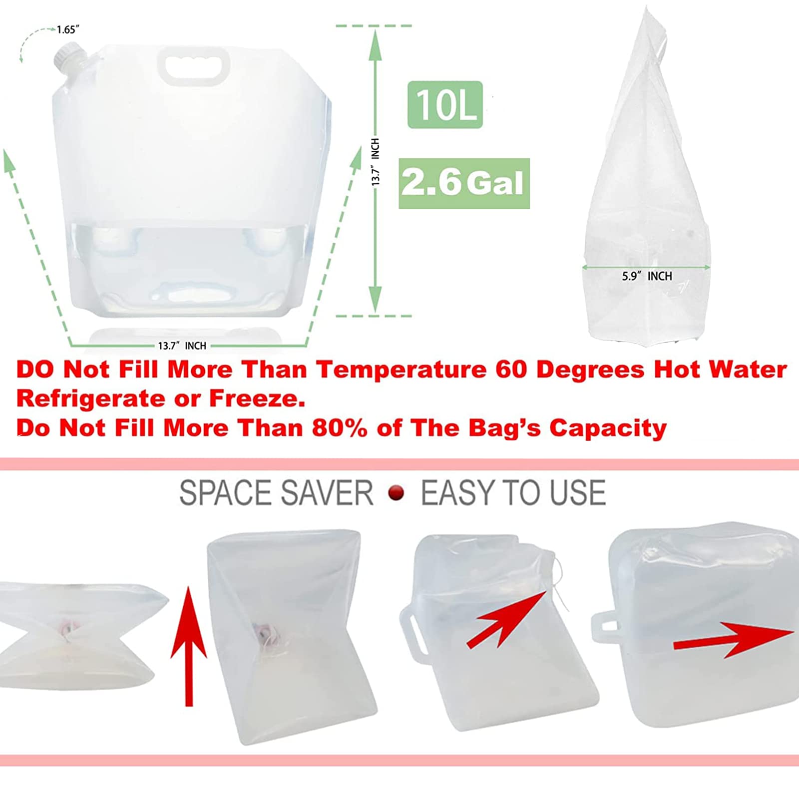 WMXWAN 122Gallon/16PCS×2.6Gal 15PCS×5.3Gal Water Storage Containers, Emergency Water Storage,Collapsible Water Containers bag, Water Hydration Bladder For Fishing, Camping, Hiking&Survival Ki